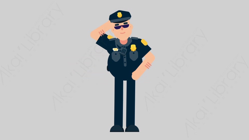 AE模板-POLICE 53 Scratching Head警官警察抓头扁平人物职业角色-每天快乐多一点